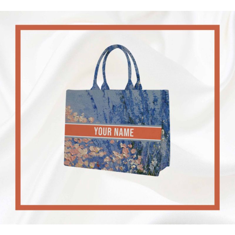 Jual Tas Kanvas Nama Motif Bunga Peach Warna Dasar Biru | Totebag ...