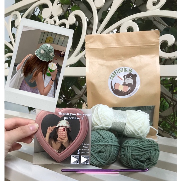 Jual DIY Kit Crochet Heart Bucket Hat/ DIY paket merajut topi hati/ide ...