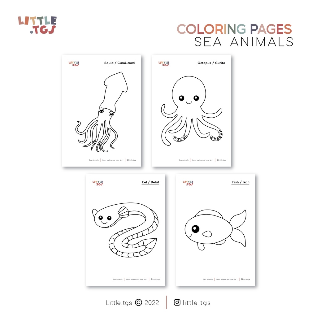 Jual COLORING PAGES - SEA ANIMALS (Lembar Mewarnai Anak - Binatang Laut ...