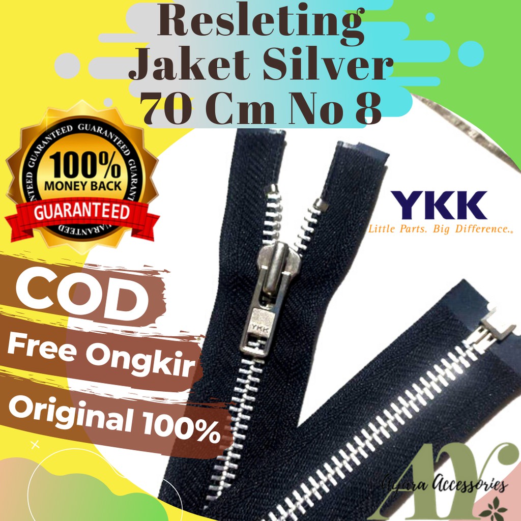 Jual RESLETING ZIPPER SLETING JAKET YKK BESI SILVER NO 8 PANJANG 70 CM | Shopee Indonesia