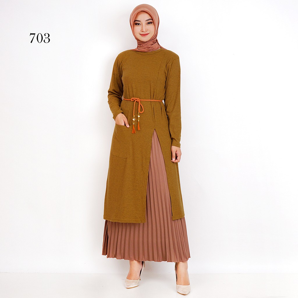 Jual LONG TUNIK BAHAN RIB RAJUT BEST QUALITY 701 CC1 | Shopee Indonesia