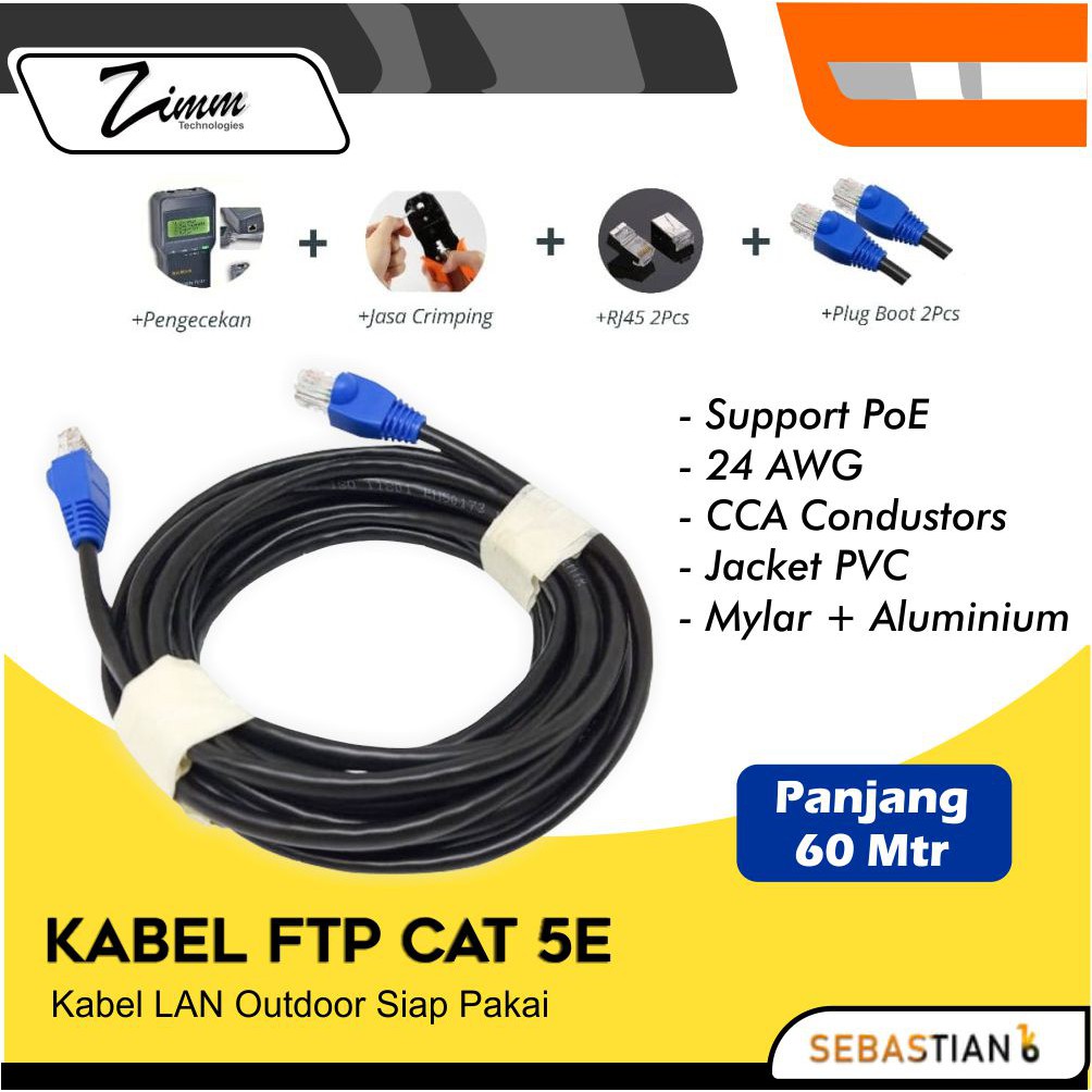 Jual [𝐒𝐈𝐀𝐏 𝐏𝐀𝐊𝐀𝐈] Kabel LAN 60 Meter STP FTP / UTP Cat 5e Zimmlink ...