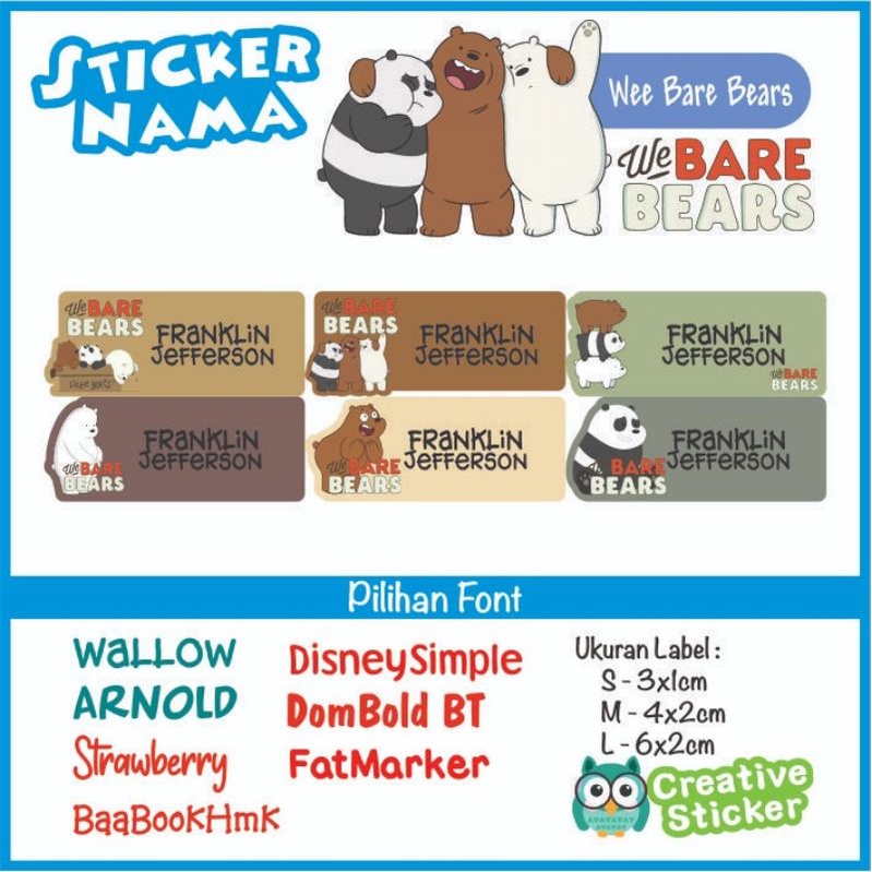 Jual We Bare Bear Stiker nama label nama anak Stiker Mapel Sticker nama ...