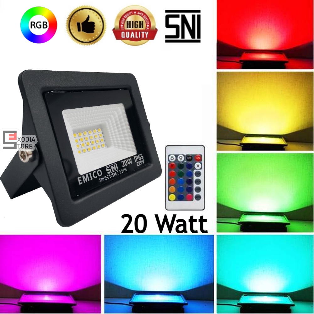 Jual Lampu Sorot Emico SMD LED 20 watt SNI IP65 Lampu Tembak Floodlight Lampu Hias RGB dengan ...