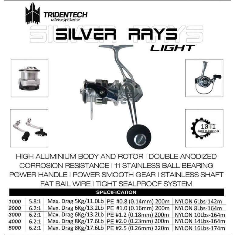 Jual Reel Spinning Tridentech Silver Rays Light | Shopee Indonesia