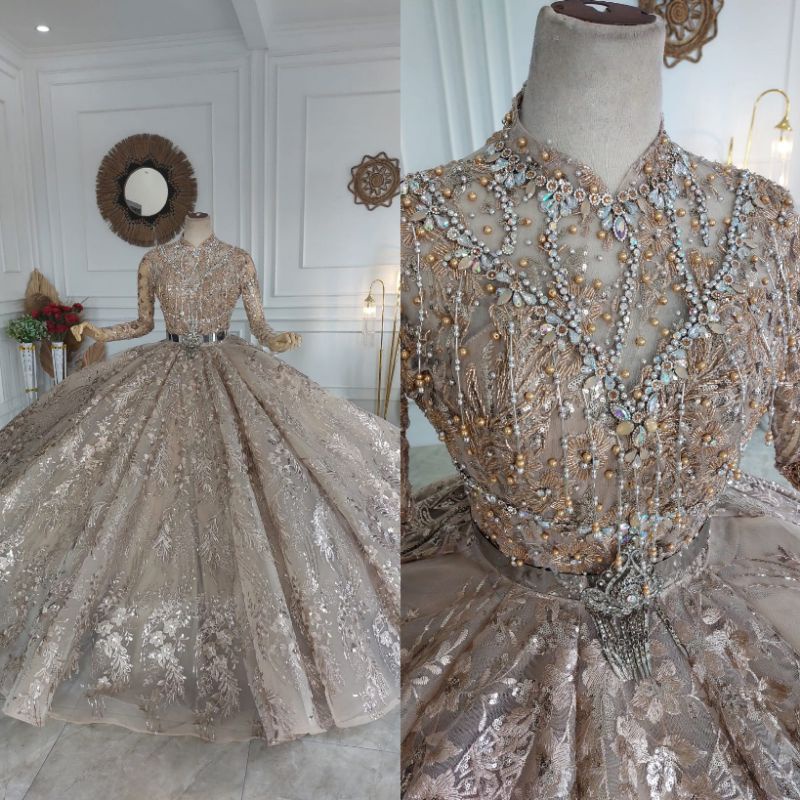 Jual GAUN WEDDING BELIMBING MEWAH BEREKOR//GAUN PENGANTIN MUSLIM //JAS ...
