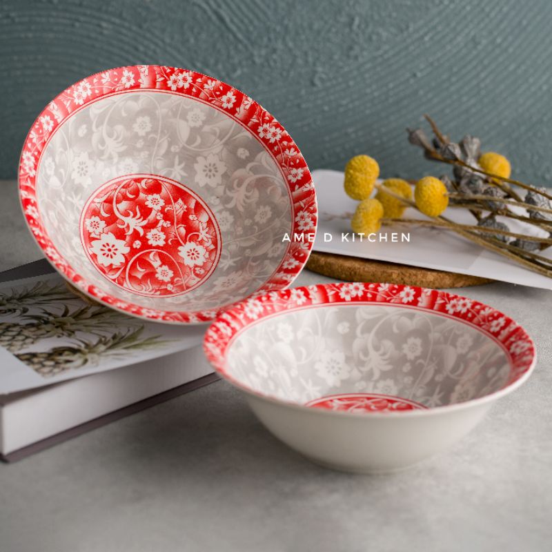 Jual Mangkok bijian keramik bulat 7" bunga cetak L orange | Shopee ...