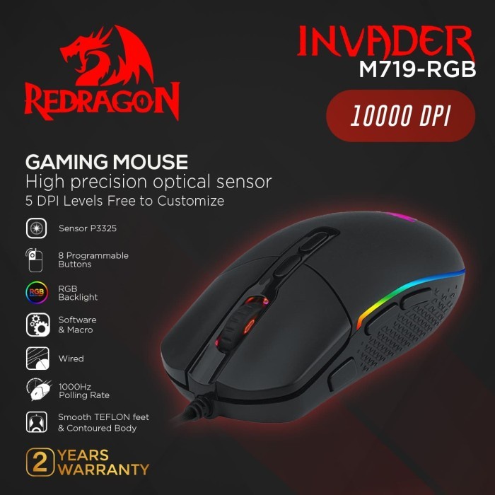 Jual Redragon Gaming Mouse RGB INVADER - M719-RGB | Shopee Indonesia