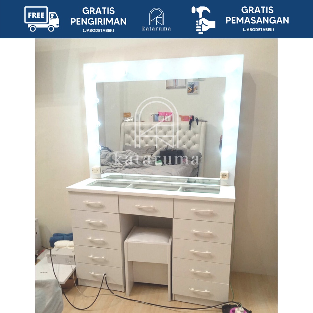 Jual Meja Rias Besar Vanity Lamp 10 + 1 Laci Cantik | Shopee Indonesia