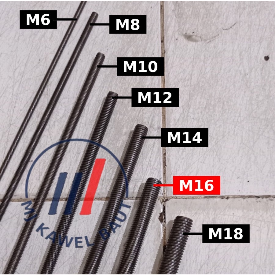 Jual Studbolt / Asdrat Besi M16 p2.0 Panjang 1 Meter Long Drat | Shopee ...
