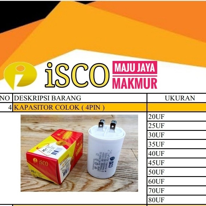 Jual KAPASITOR PIN KAKI 4 COLOK RUNNING 35 MF ISCO | Shopee Indonesia