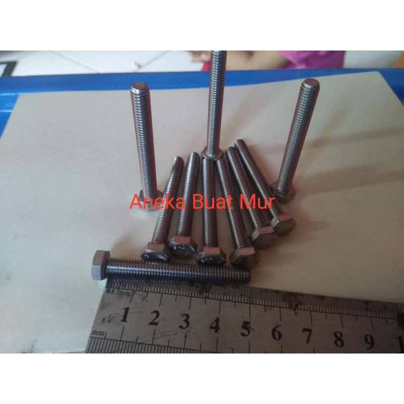 Jual baut hexagonal stainless stainlis m6 x 50mm atau baut 10 panjang ...