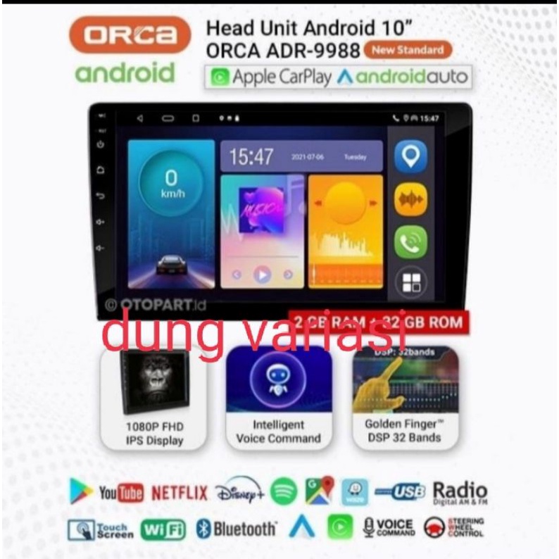 Jual head unit android 9 Inch / 10 Inch ORCA ADR-9988 carplay ram 2/32 ...