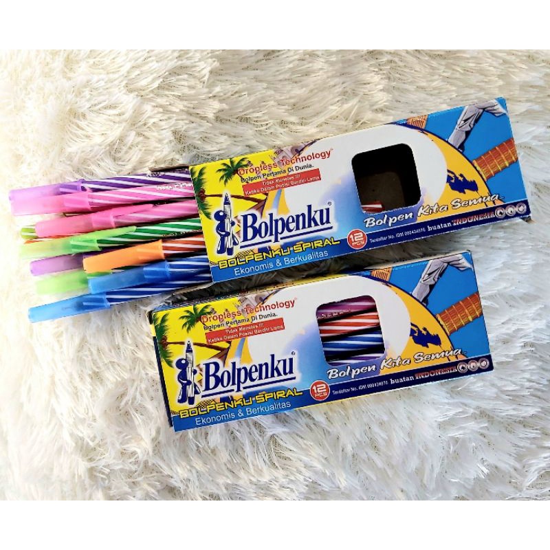 Jual (12pc) Pen Bolpenku 12pc pen lilin spiral gel murah Htm/Biru/Mrh ...