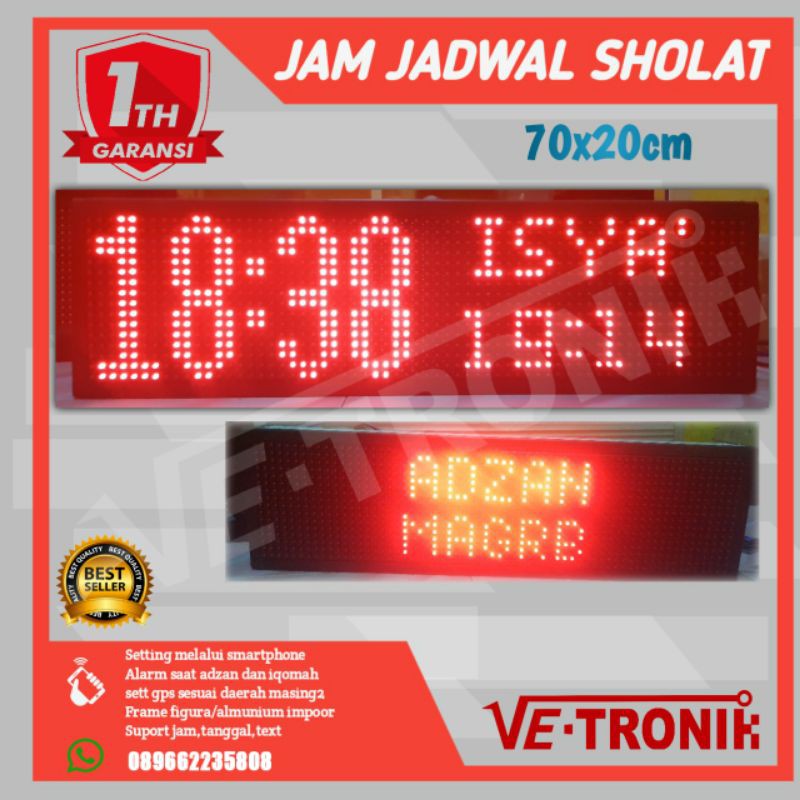 Jual Jam masjid jadwal sholat digital running text 20x70cm | Shopee ...