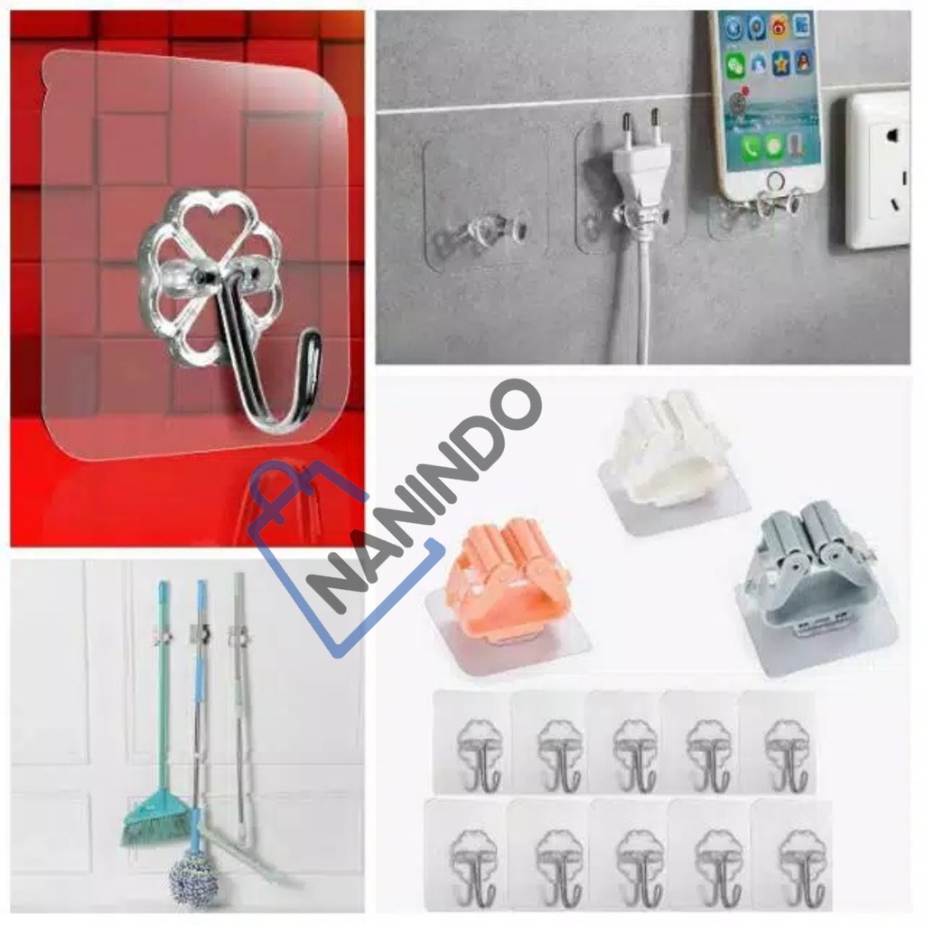Jual 5pcs gantungan tempel hook kait serbaguna / kabel / sapu dan alat ...