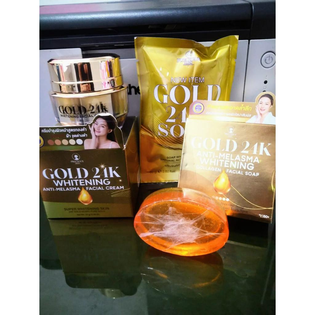Jual 24K PRECIOUS SKIN GOLD 24K WHITENING ANTI MELASMA FACIAL CREAM 15g / facial soap 50g /body ...