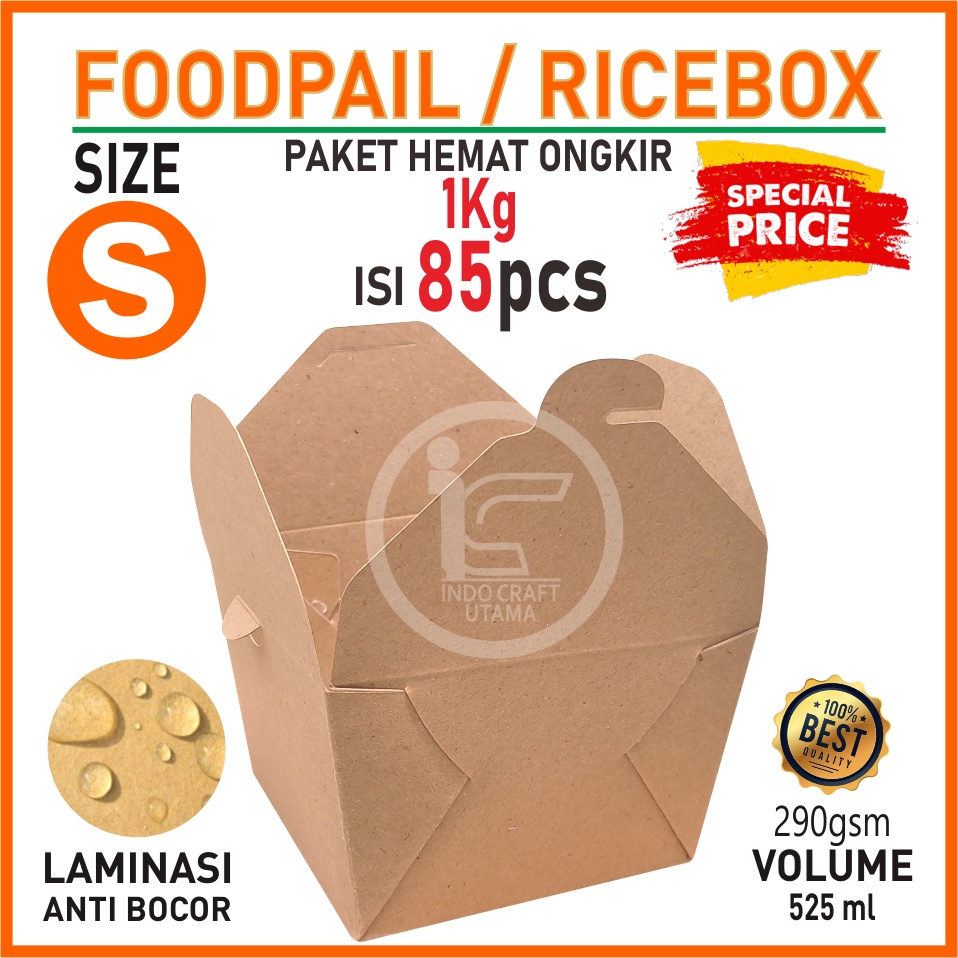 Jual Food Pail Paper Rice Box Paket 85 pcs Size S Lunch Box Kertas Dus ...