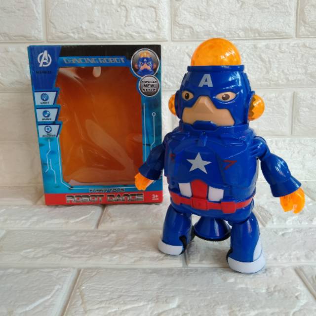 Jual Mainan Robot Captain America - Dancing Robot Rotating 360 | Shopee ...