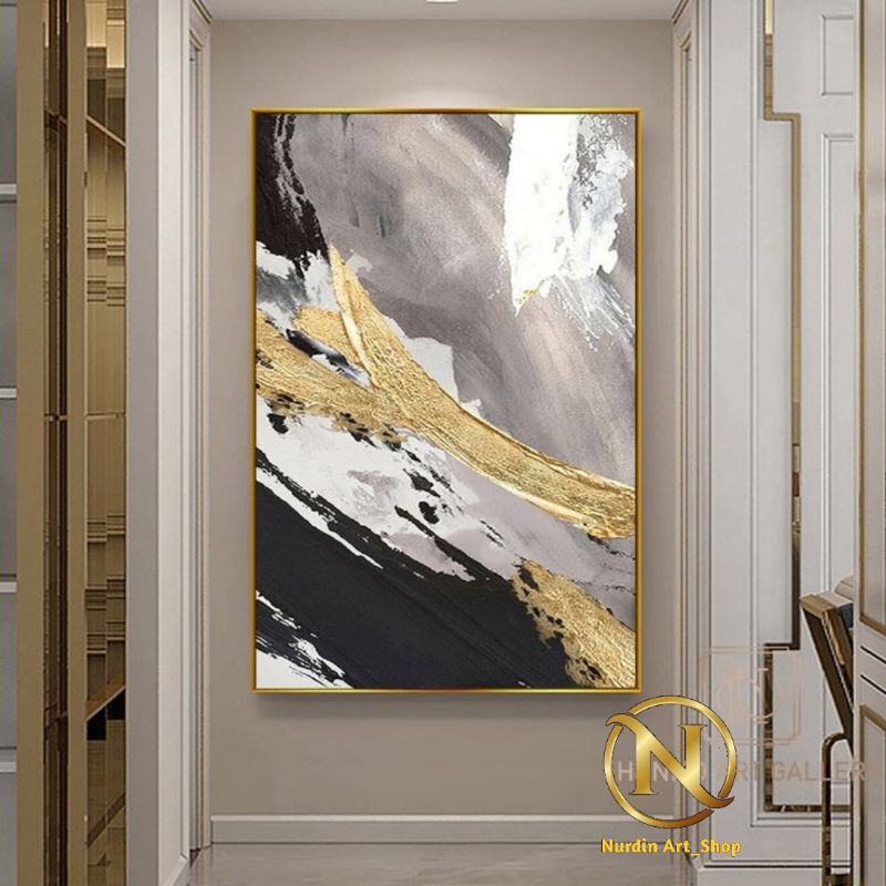 Jual lukisan abstrak modern gold tekstur plus Frame | Shopee Indonesia