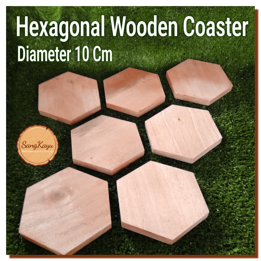 Jual Hexagonal wood coasters tatakan gelas kayu alami segi enam unik ...