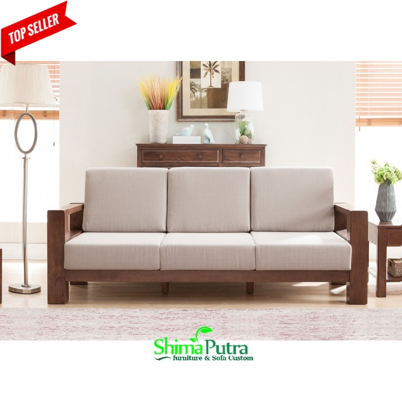 Jual Shima Wood Sofa Kursi Ruang Tamu Modern 3 Dudukan Minimalis Kayu ...