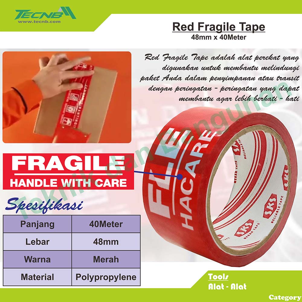 Jual Lakban Fragile Merah Red Fragile Tape 48mm x 40 Meter | Shopee ...