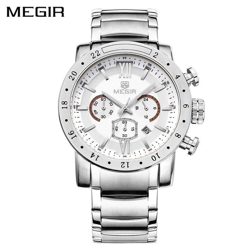 Jual MEGIR 3008 Jam Tangan Pria Analog Chronograph Tali Stainless MGOS ...