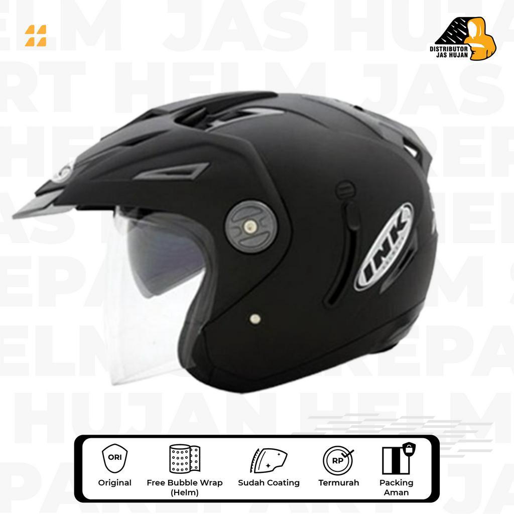 Jual Helm Dewasa INK T1 Solid Hitam Double Visor Half Face | Shopee ...
