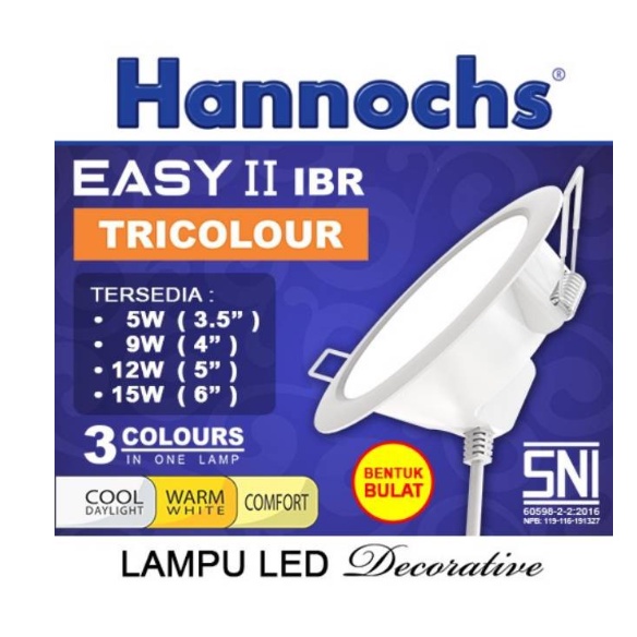 Jual Lampu Downlight LED Hannochs EASY II Bulat Kotak Tricolour 3w 5w 9w 12w 15w 18w 25w ...