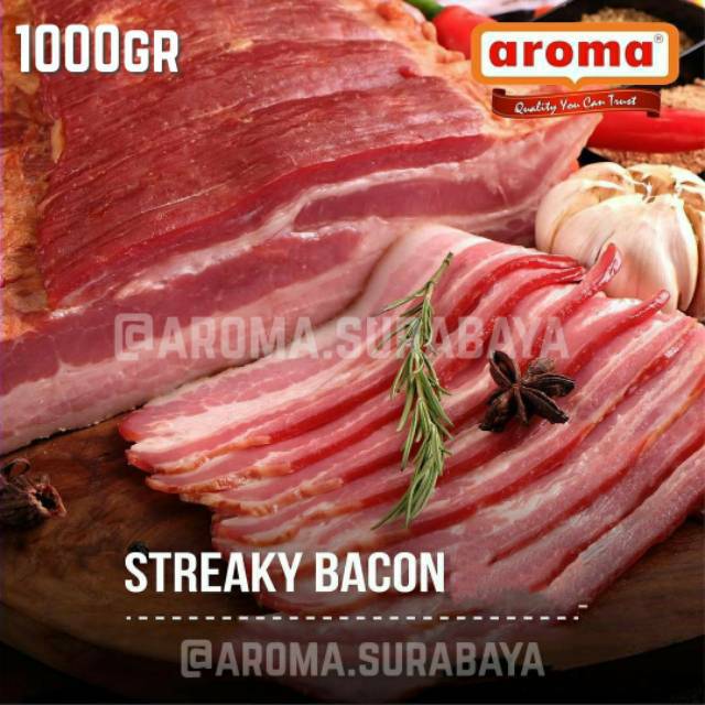 Jual AROMA Pork Streaky Bacon 1000gr / 1kg Daging Babi Smoked Pork ...