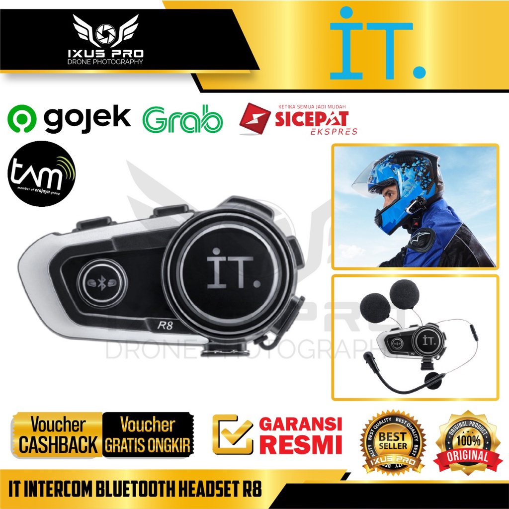 Jual IT Intercom Bluetooth Headset R8 - Black | Shopee Indonesia