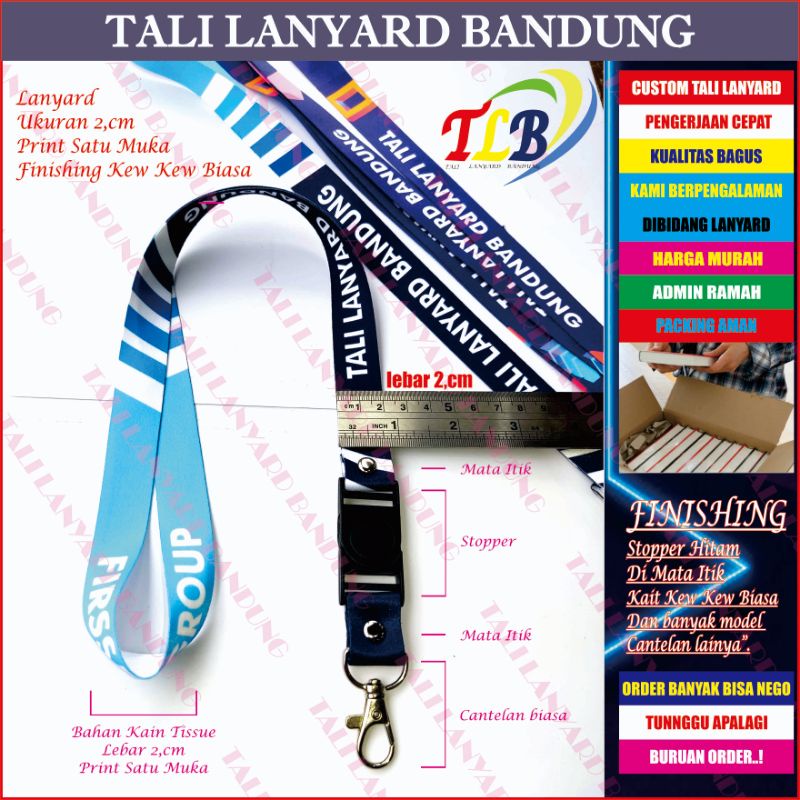 Jual Tali Lanyard id card custom printing 2 cm 1 sisi/Cetak tali ...