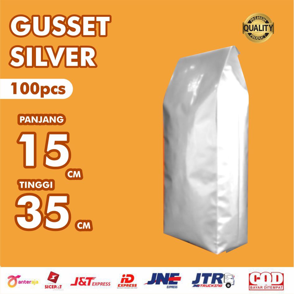 Jual [100pcs] Gusset Silver 15 x 35 +6 kemasan kopi 1 kg 1kg | Shopee ...
