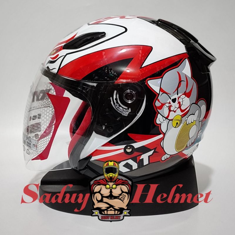 Jual KYT DJ MARU MOTIF KABUKI CAT WHITE - HELM KYT HALF FACE ORIGINAL ...