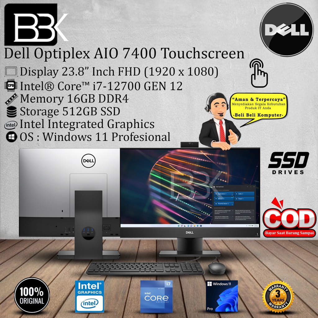Jual DELL Optiplex AIO 7400 TouchScreen i7-12700 16GB 512GB SSD W11PRO 3YR | Shopee Indonesia