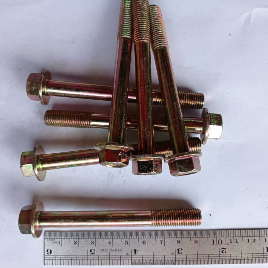 Jual FLANGE BOLT M10 X 90 / BAUT TOPI M10 X 90 KUNING / FLANGE BOLT ...