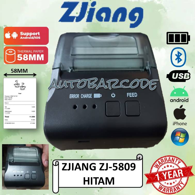 Jual PRINTER BLUETOOTH THERMAL ZJIANG ZJ-5809 58MM | Shopee Indonesia