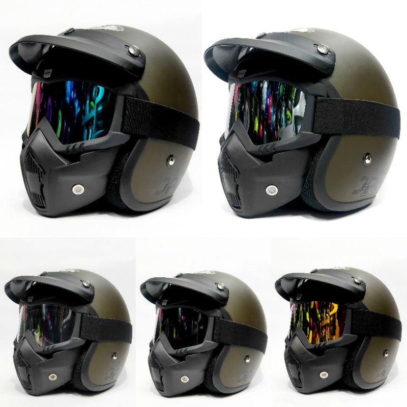 Jual Helm Jpn Retro Ijo Army Dop Set Goggles Mask | Shopee Indonesia