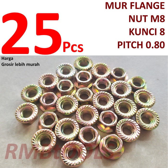 Jual Mur flange nut m5 kuning pitch 0.80 kunci 8 25pcs | Shopee Indonesia