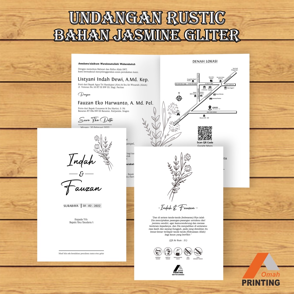 Jual Undangan Jasmine Tebal UNDANGAN PERNIKAHAN RUSTIK BW, BAHAN ...