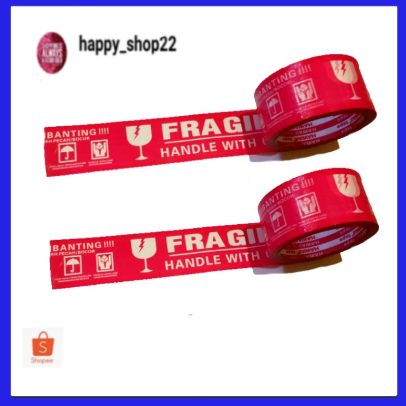 Jual lakban fragile paket jangan dibanting lem plastik merah putih ...