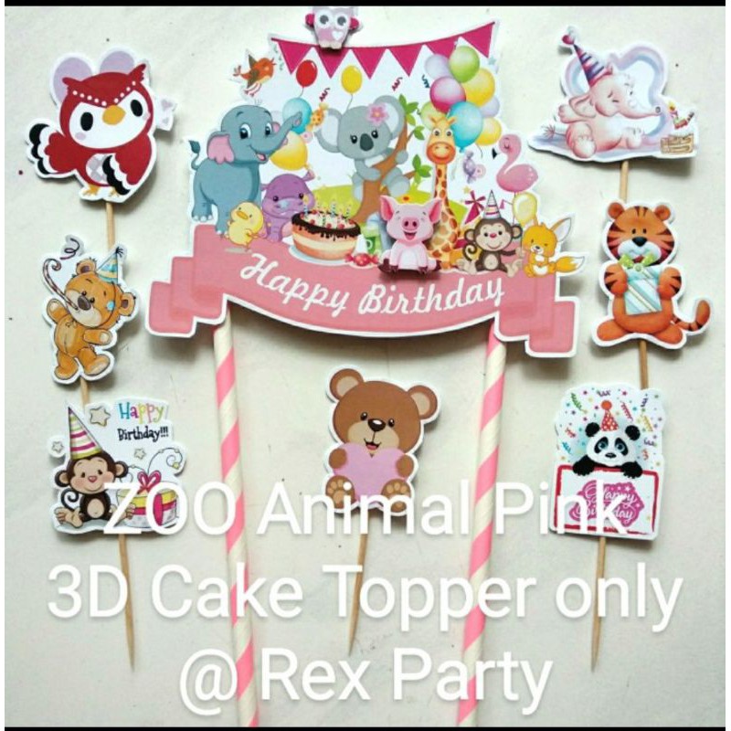 Jual Zoo animal Girl Cake Topper/Topper Kue One Year/Cake Topper One 3D ...