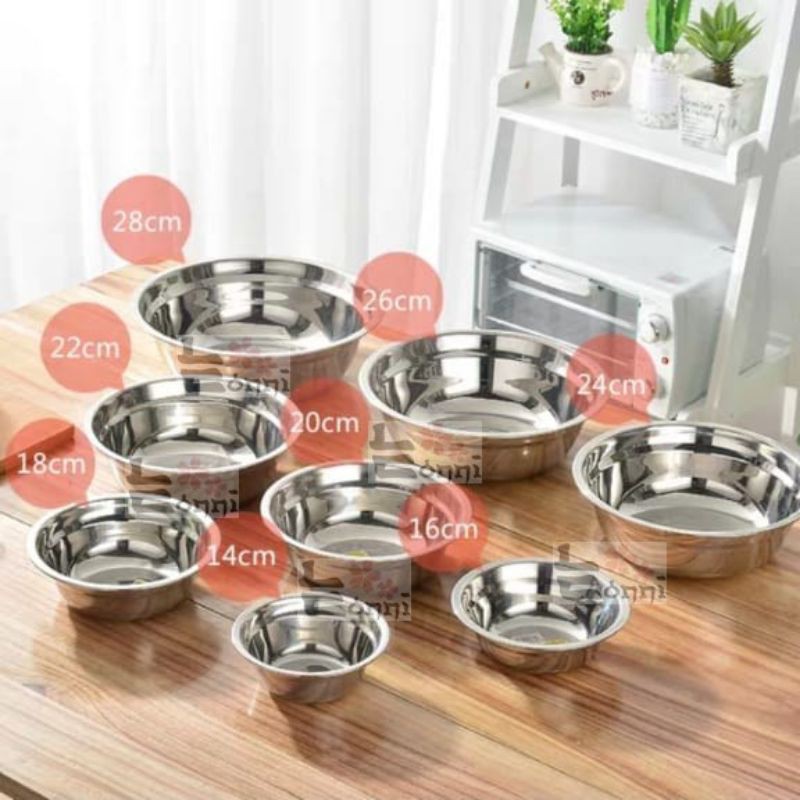 Jual 14-26cm Mangkok stainless besar kecil impor tempat sayur wadah ...