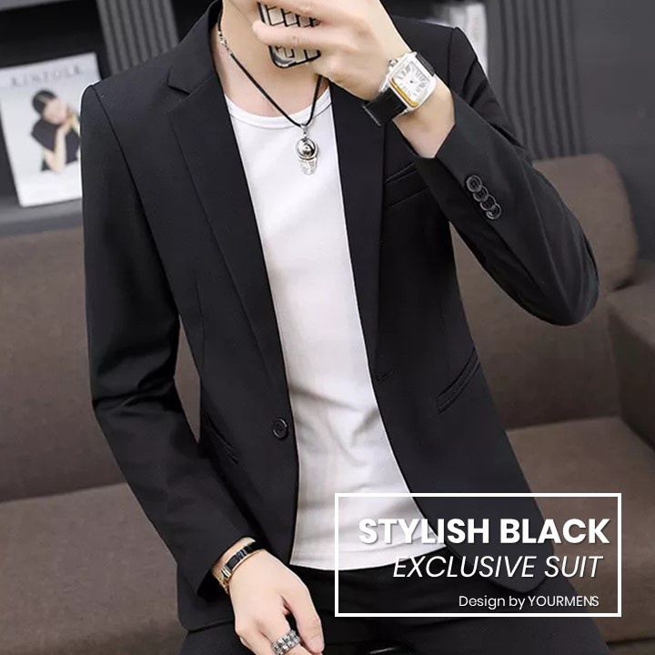 Jual BLAZER PRIA KOREA SLIMFIT WARNA HITAM STYLISH BLACK ORI NIKAYU ...