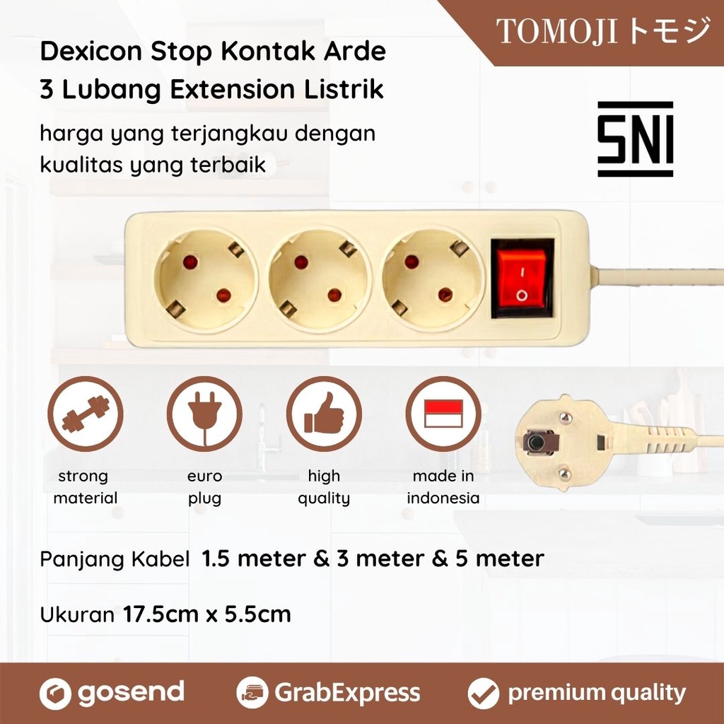 Jual Dexicon Stop Kontak Arde 3 Lubang - Saklar ON OFF - Colokan ...
