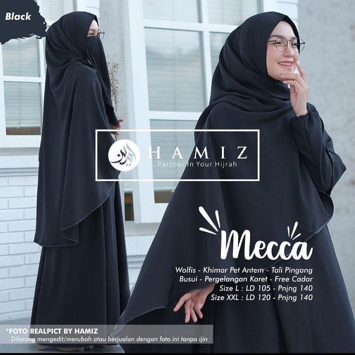 Jual MECCA SYARI gamis Dewasa set khimar besar dan set cadar premium wolfis | Shopee Indonesia