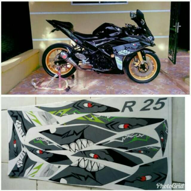 Jual Striping lis sticker variasi yamaha R25 "SHARK" biru-merah-kuning ...