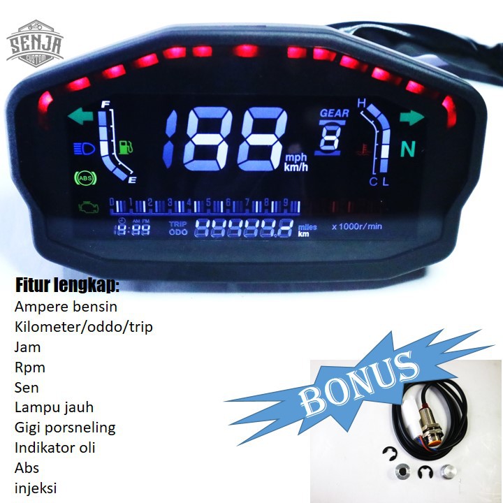 Jual spedometer digital lcd model ducati/ninja250/rr/r15/xabre/dll ...