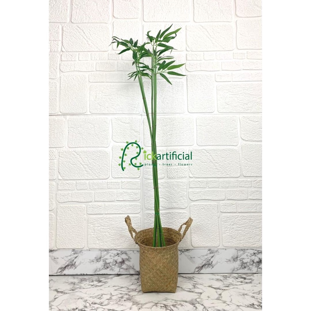 Jual Tanaman Hias Daun Bambu Air Artificial Pot Dasar Hitam Anyaman ...